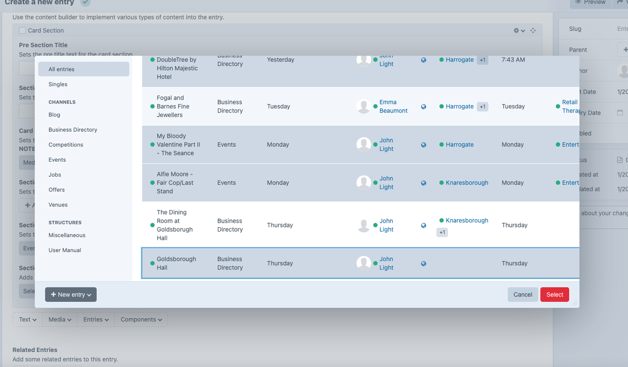 Add multiple entries – DestinationCore